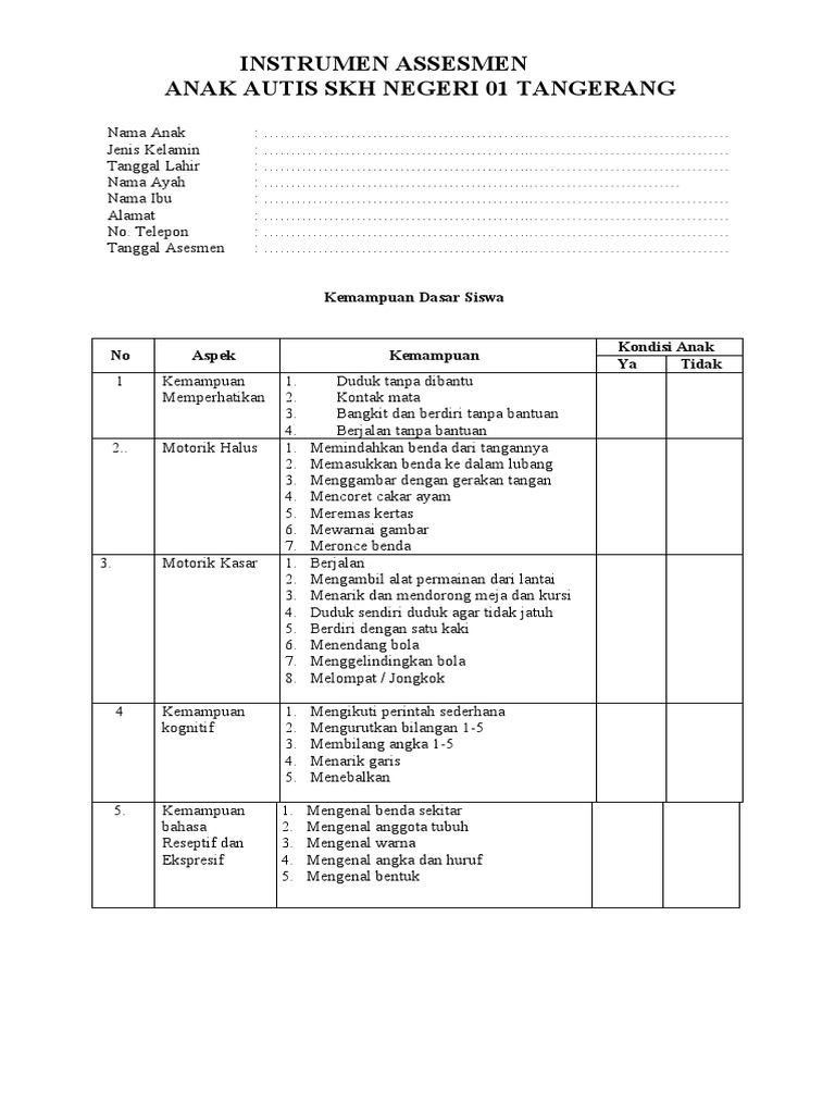 Asesmen Anak Autis, BARU | PDF