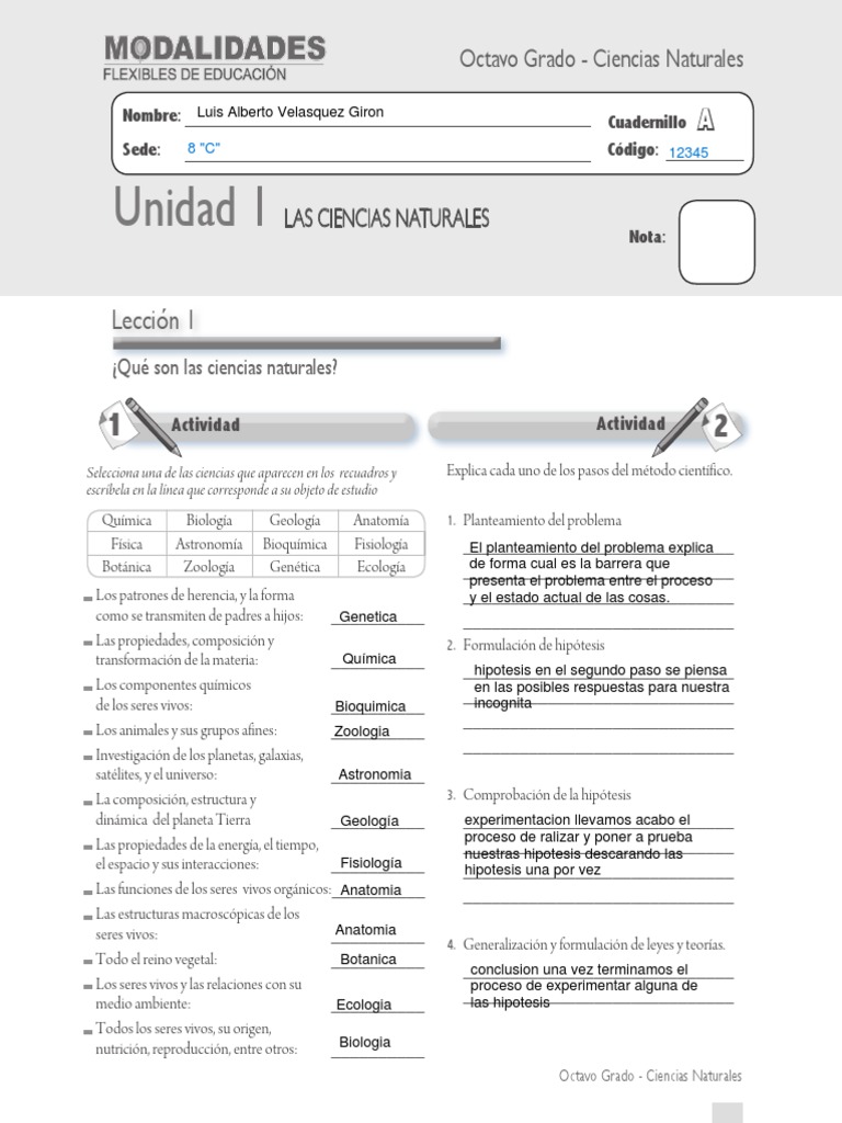 Ciencias Naturales 8° Grado: Unidad 1 | PDF | Fuerza | Las leyes del ...