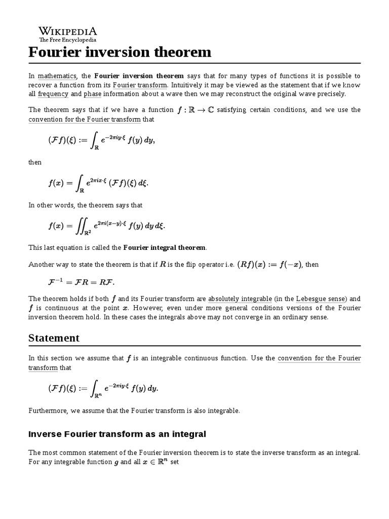 Fourier Inversion Theorem | PDF