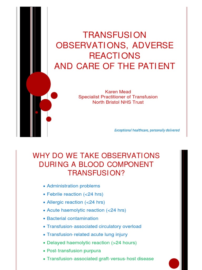 Blood Transfusion Reactions Guide | PDF | Science & Mathematics