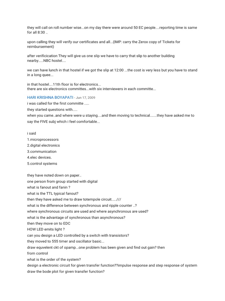 BARC NPCIL INTERVIEW QUESTIONS electronics engineering | PDF