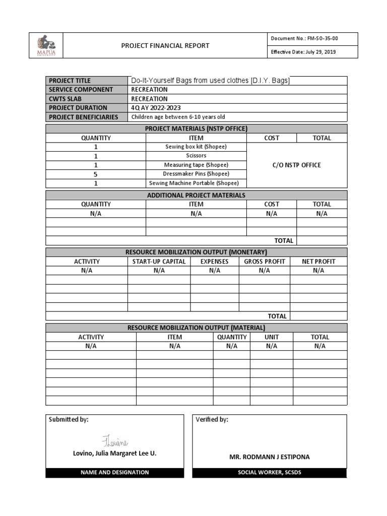 CWTS103-B8-Project Financial Report | PDF