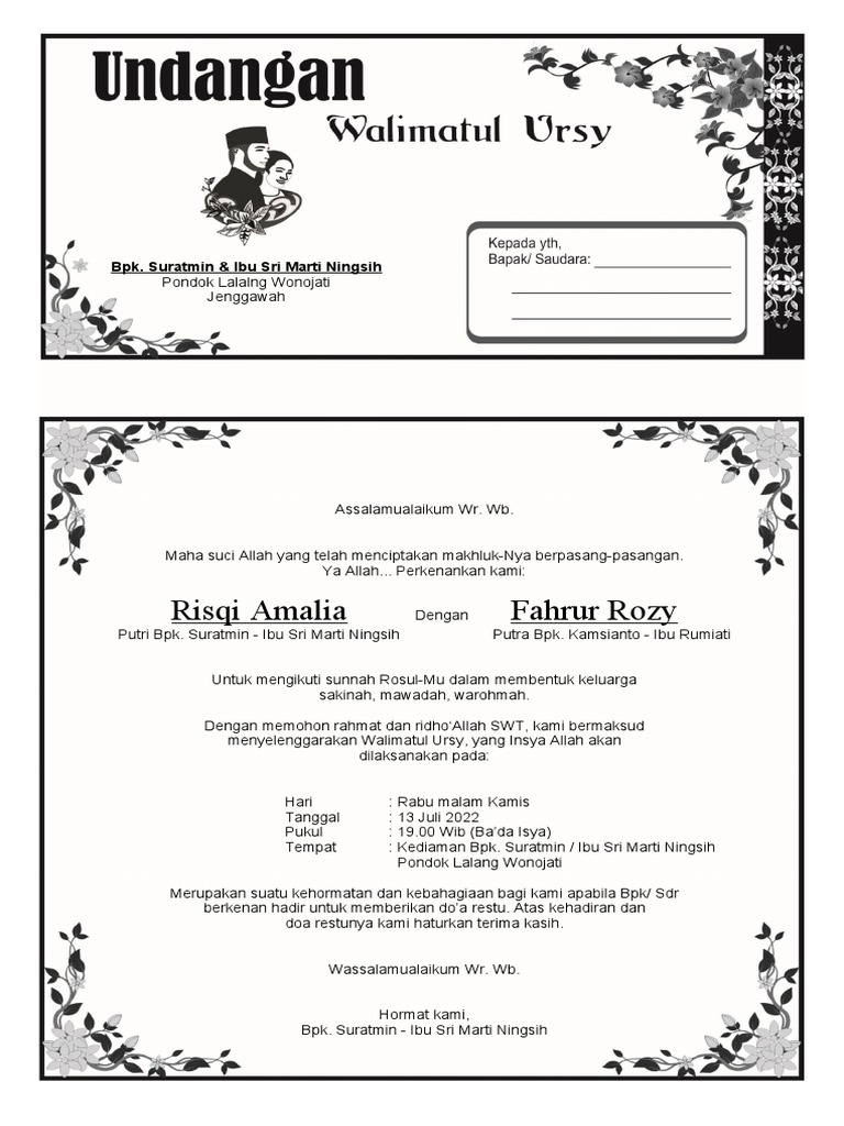 Undangan Walimatul Ursy | PDF