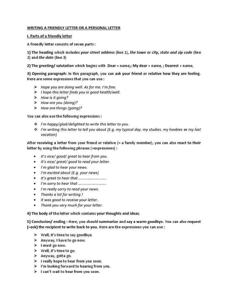 Friendly Letter Writing Guide | PDF