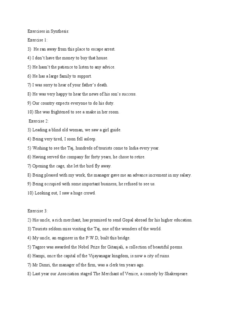 Synthesis Exercises for English Practice | PDF
