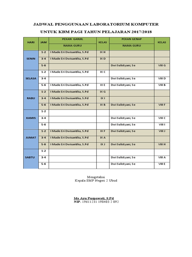 Jadwal Pemakaian LAB | PDF