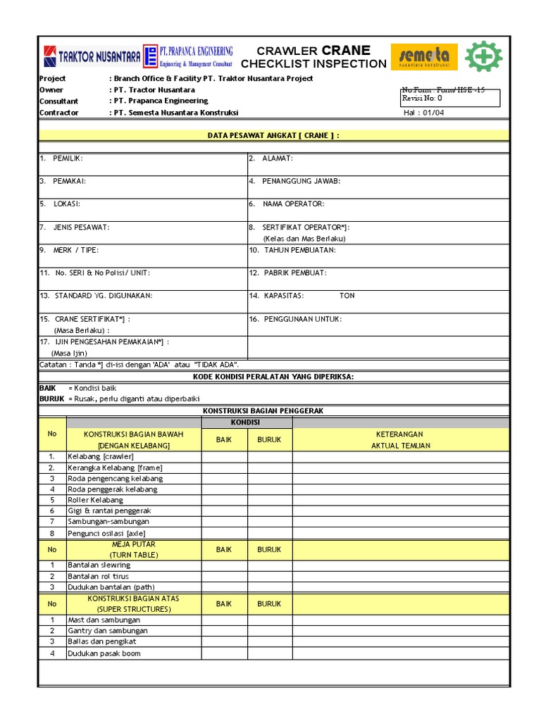 Form HSE 015 Form Checlklist Crawler Crane | PDF