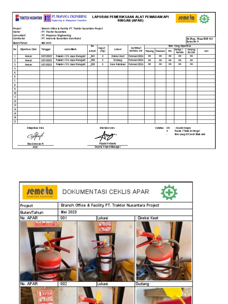 Form HSE 014 Laporan Pemeriksaan APAR | PDF