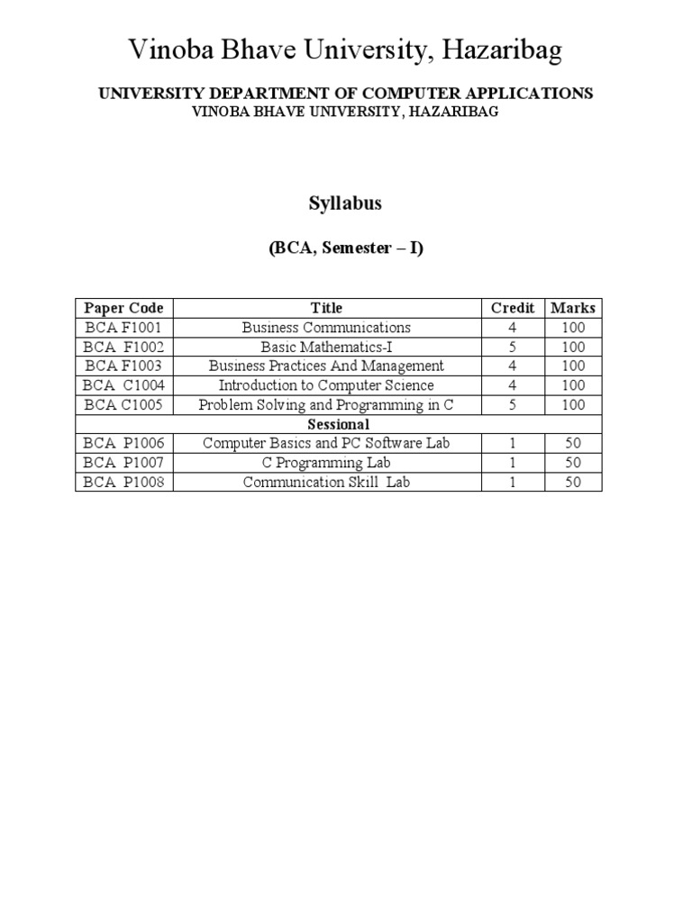 BCA First Syllabus | PDF