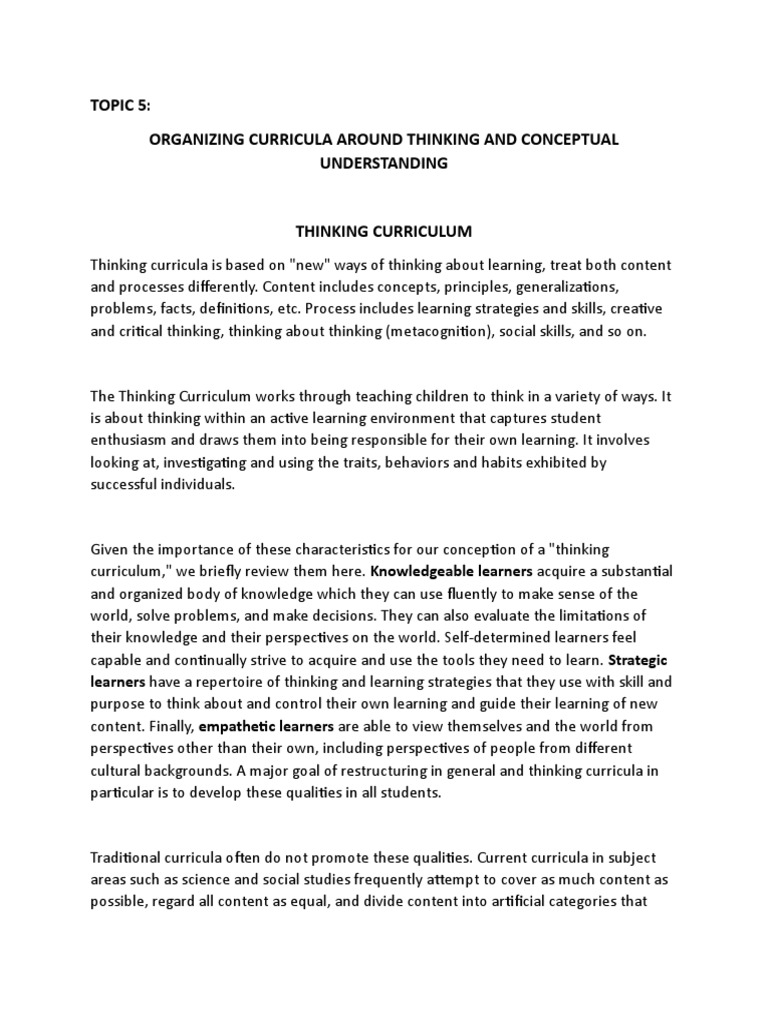 TOPIC-5-THINKING-CURRICULUM-MODULE | PDF | Curriculum | Thought