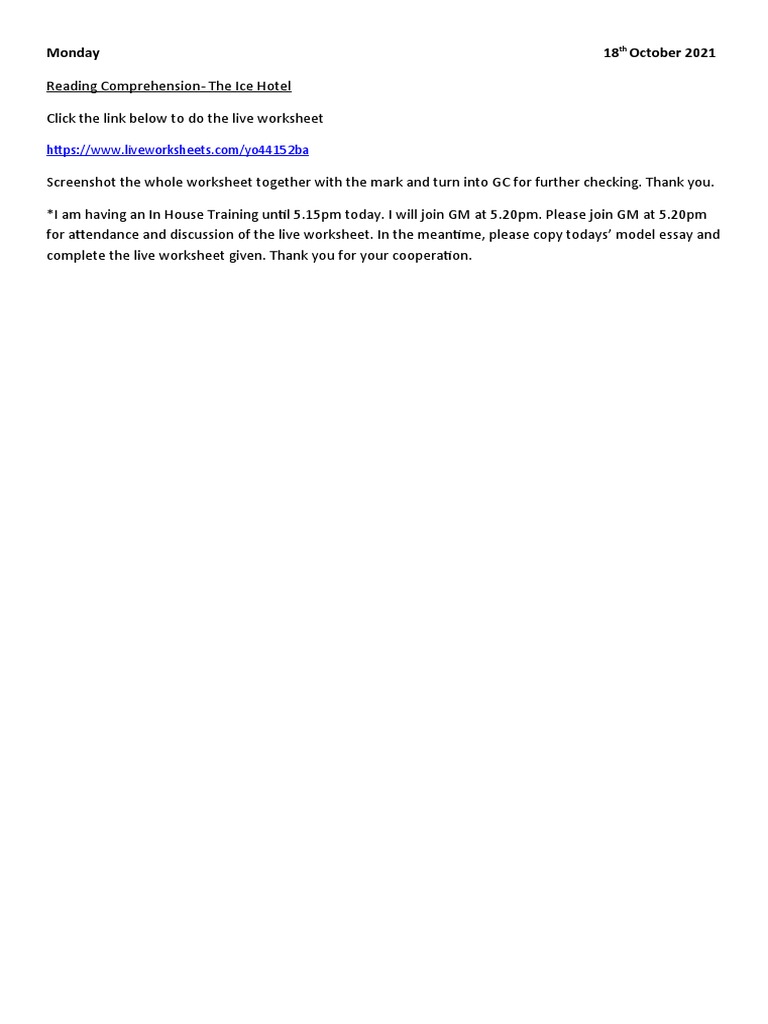 Reading Comprehension: The Ice Hotel | PDF