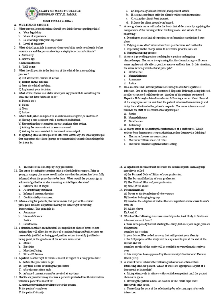 Semi Final Exam in Ethics | PDF