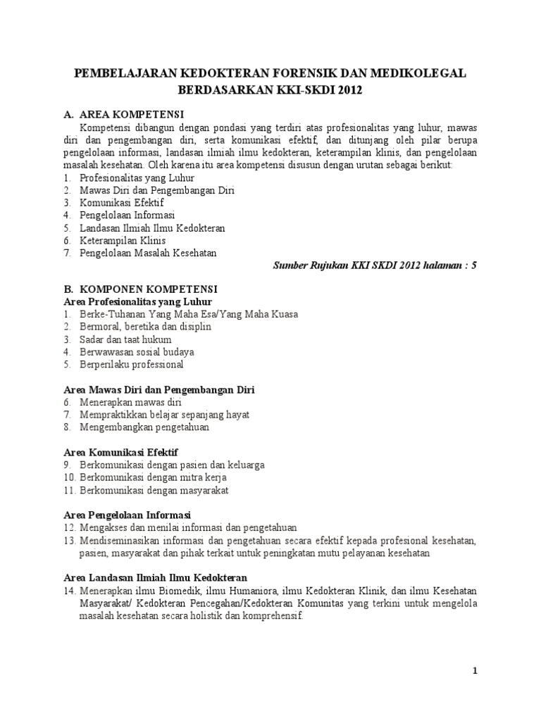 Pembelajaran Forensik Berdasarkan KKI - SKDI 2012 Ok | PDF