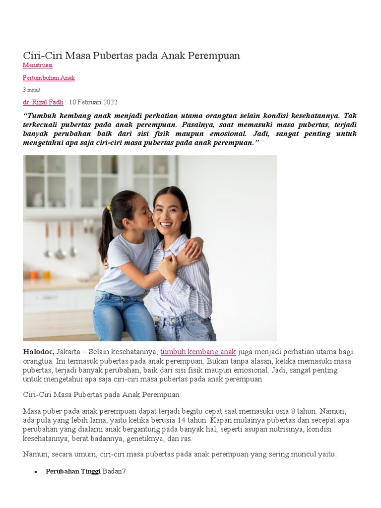 Ciri-Ciri Masa Pubertas Pada Anak Perempuan:: 10 Februari 2022 | PDF