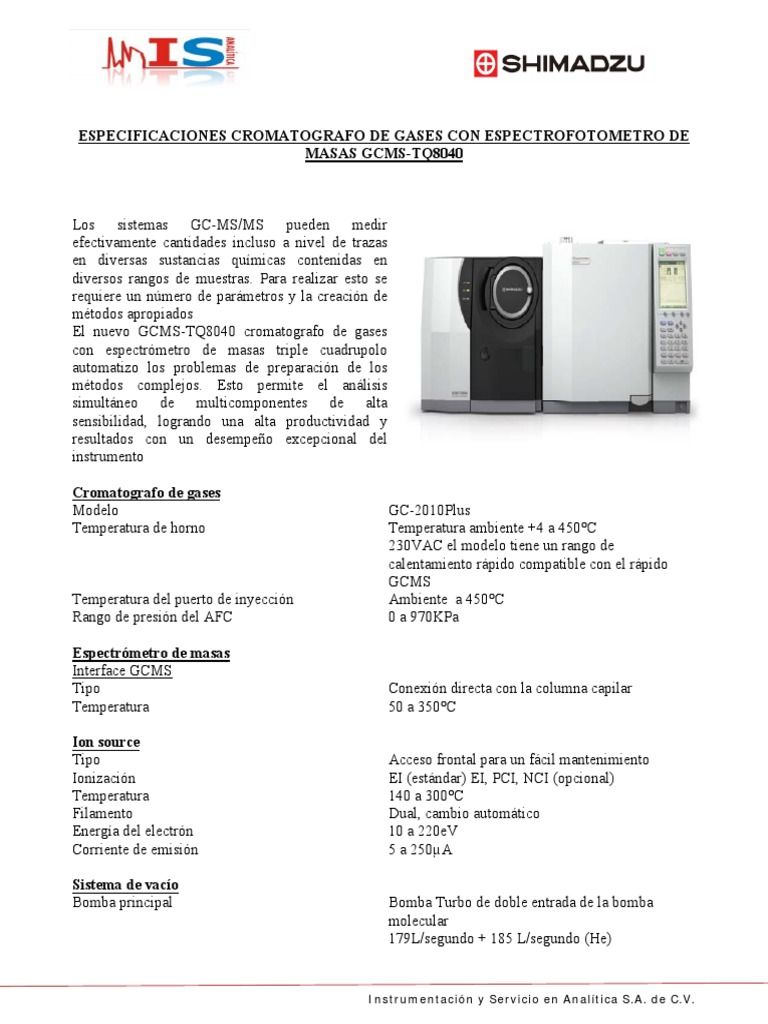Especificaciones GCMS-TQ8040 | PDF