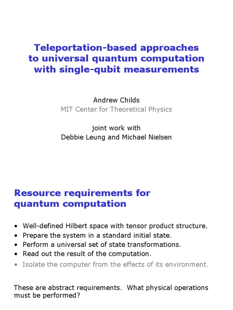 Teleportation-Based Approaches To Universal Quantum Computation With Single-Qubit Measurements ...