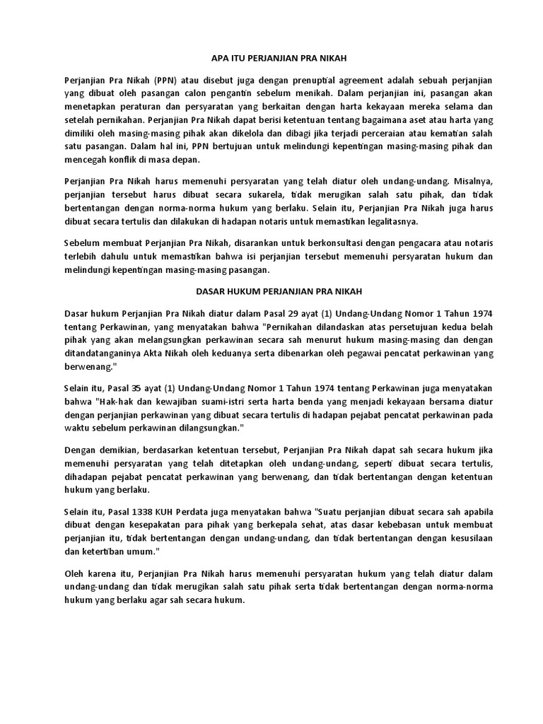 Contoh Perjanjian Pra Nikah | PDF