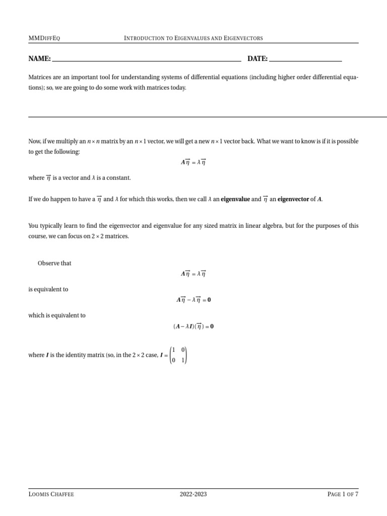 09 Introduction To Eigenvalues And Eigenvectors Pdf Eigenvalues And Eigenvectors Numerical 