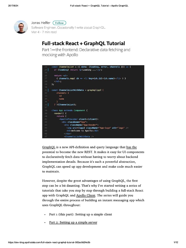 Full-stack React + GraphQL Tutorial part 1 | PDF Full-stack React + GraphQL Tutorial part 1 | PDF