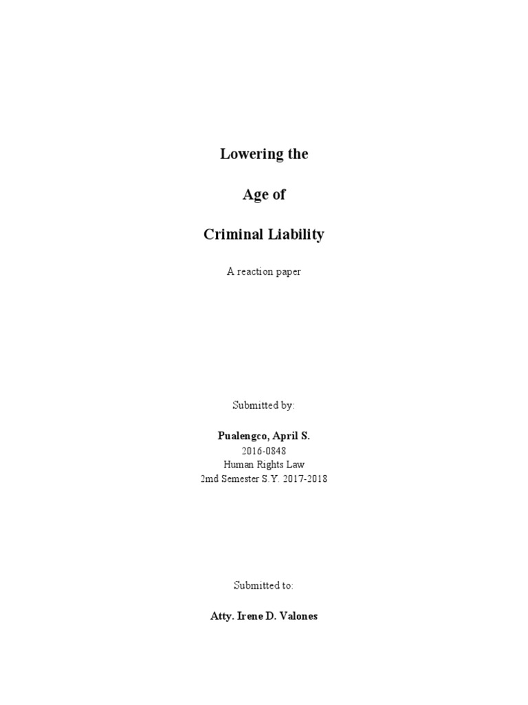 Lowering The Age of Criminal Responsibility_A Reaction Paper | PDF ...