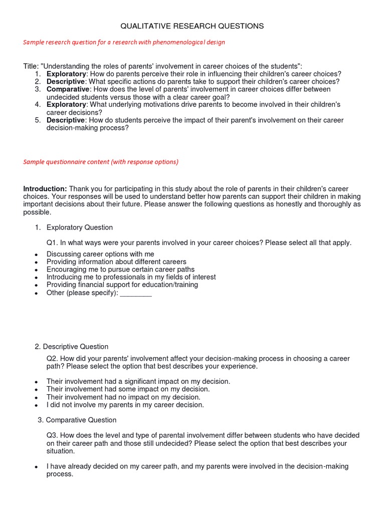 Qualitative Research Question Types Sample | PDF