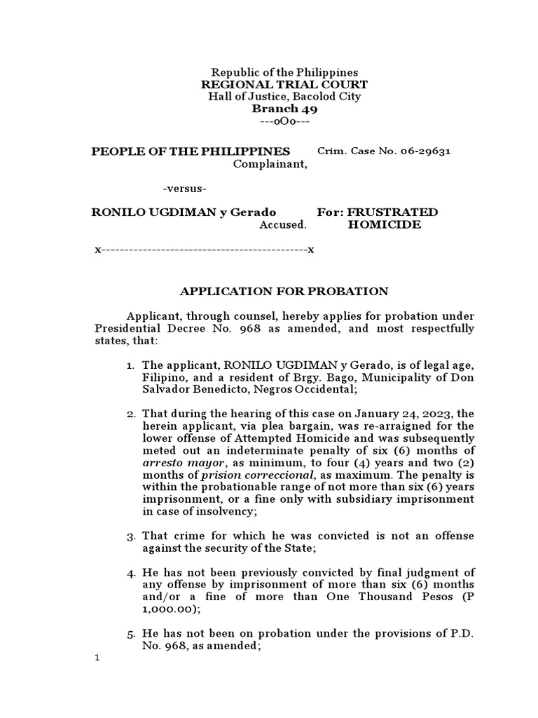 Application For Probation | PDF | Probation | Legal Procedure
