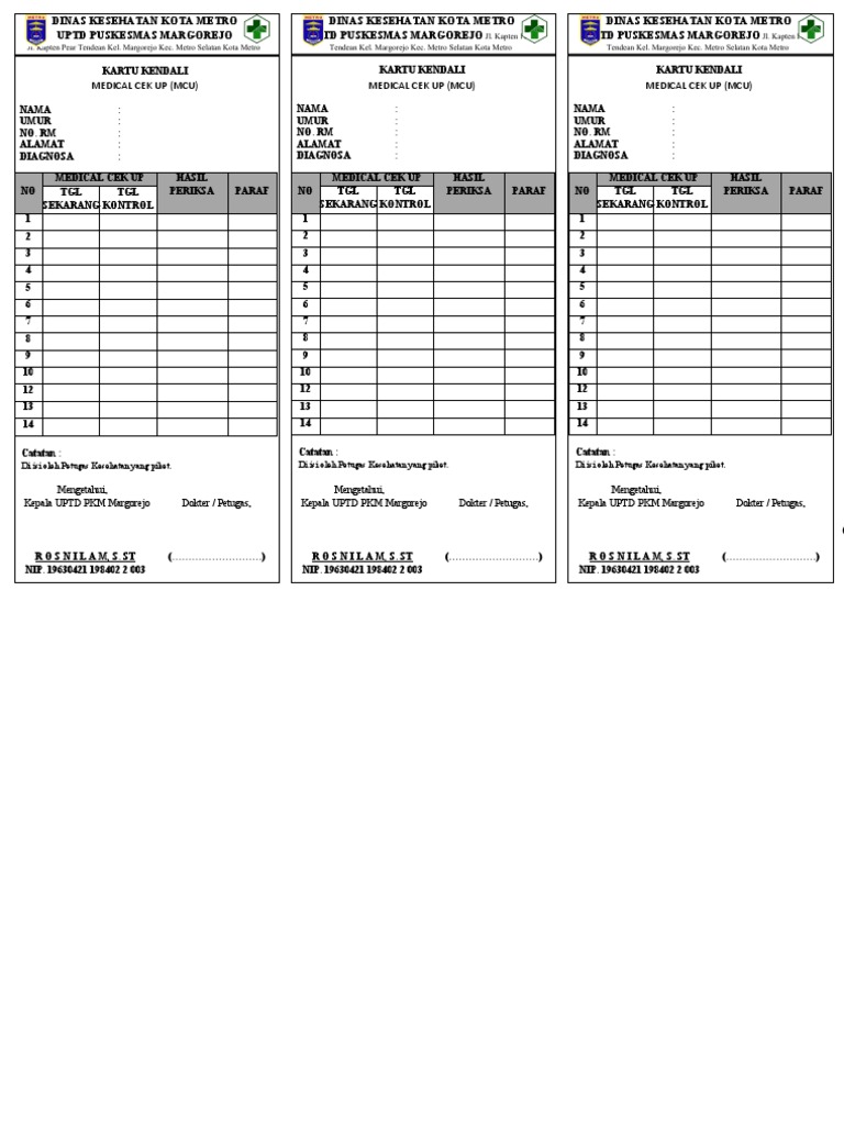 Design Kartu Kendali Patuh MCU (Medical Cek Up) | PDF