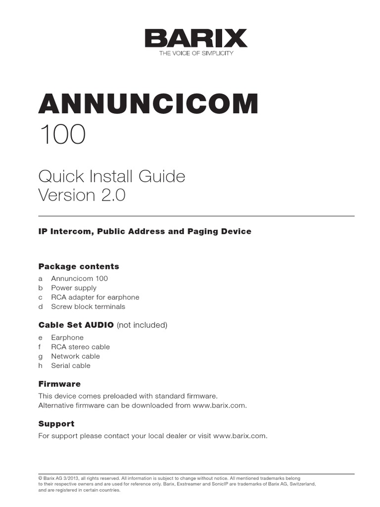 Barix Annunicon 100 User Manual | PDF