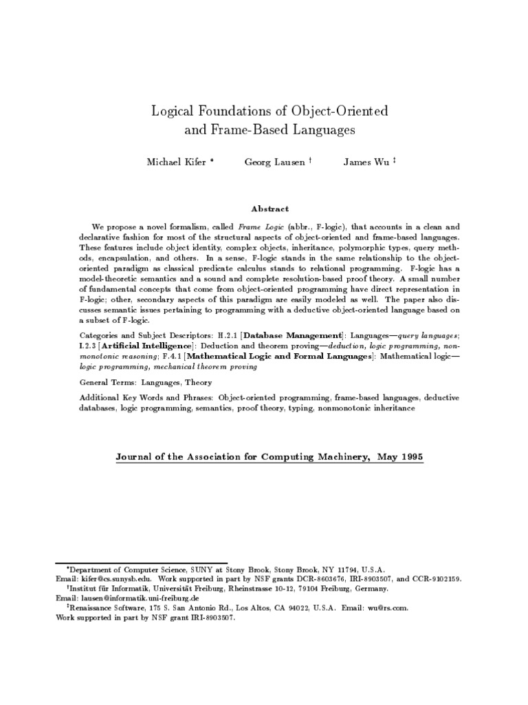 Logical Foundations of Object-Oriented and Frame-Based Languages | PDF | Object (Computer ...
