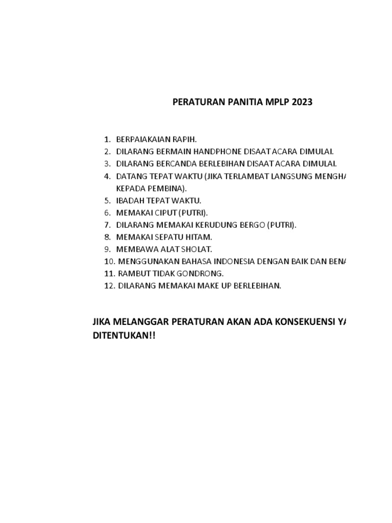 Peraturan Panitia Mplp 2023 | PDF