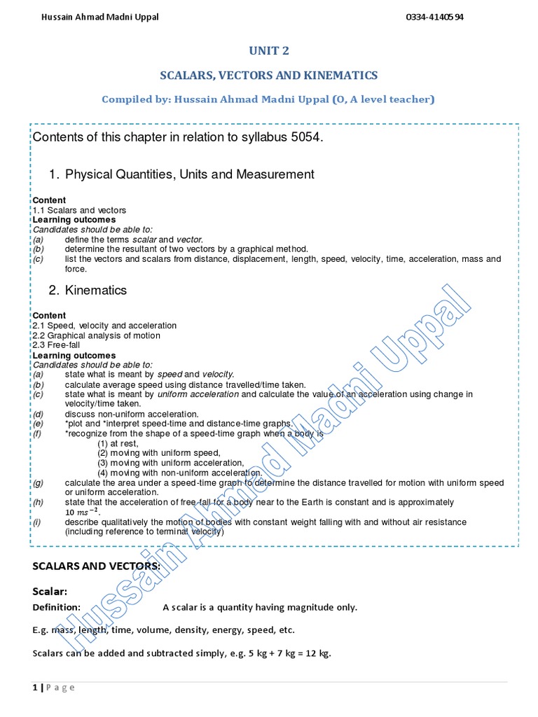 Topic 2. Scalars, Vectors and Kinematics. (Notes) | PDF | Acceleration ...
