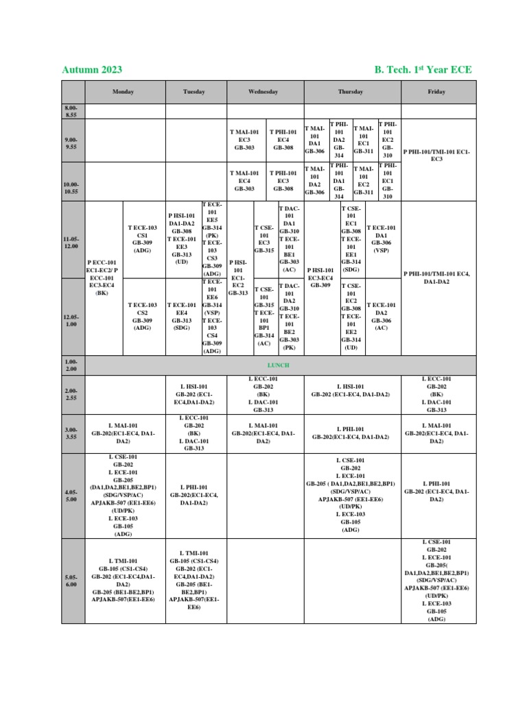 Time-table-ECE - Autumn 2023 | PDF | Information And Communications Technology | Computer Science