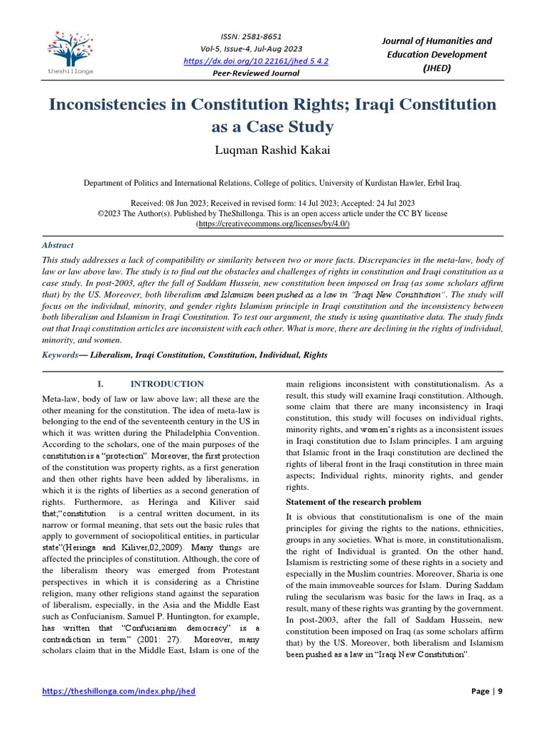 Inconsistencies in Constitution Rights Iraqi Constitution As A Case ...