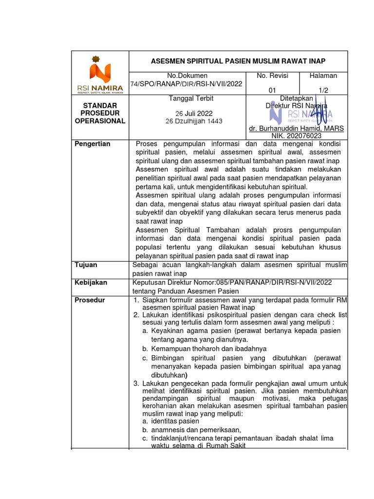 SPO Assesmen Spiritual Rawat Inap | PDF