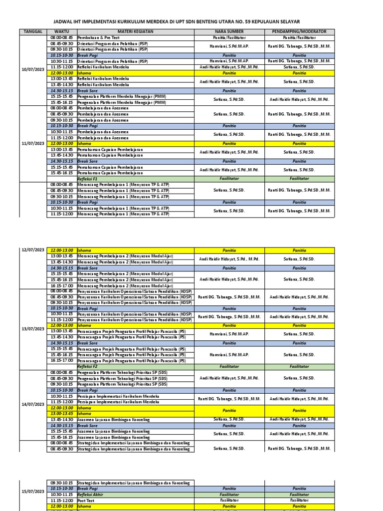 Jadwal Iht Sekolah | PDF