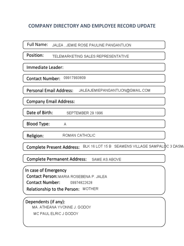 Company Directory Form | PDF