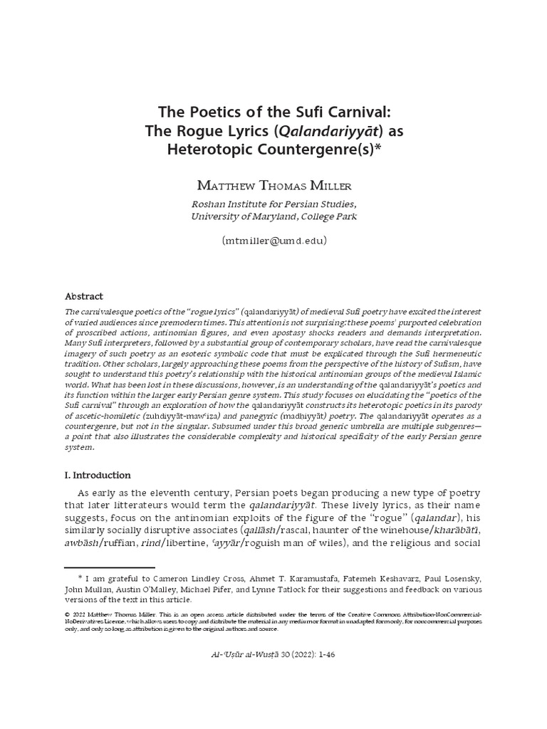Poetics of Sufi Carnival in Qalandariyyāt | PDF | Poetry | Genre
