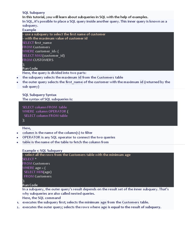 SQL Subquery | PDF | Computing | Data Management Software