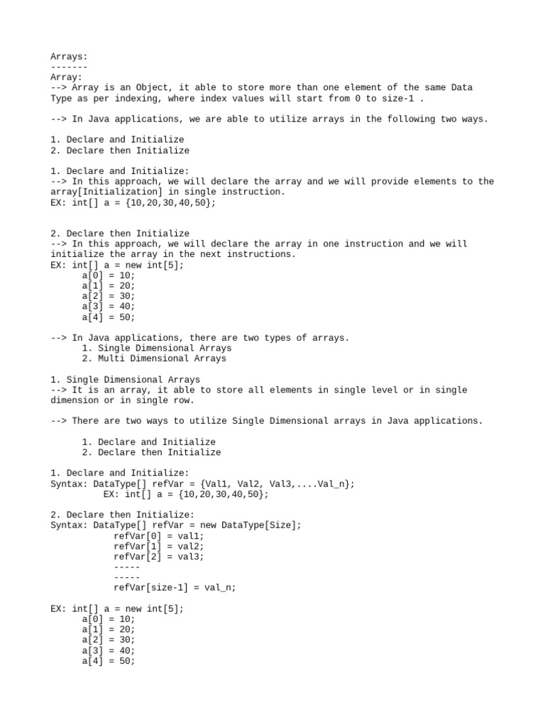 Arrays Classroom Notes Pdf Java Programming Language Method Computer Programming