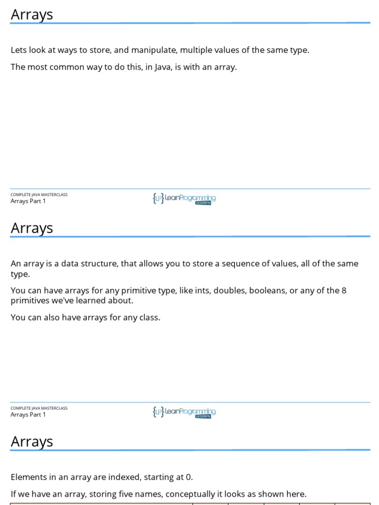 Slides Arrays Arrays Part 1 Pdf Data Type Class Computer Programming