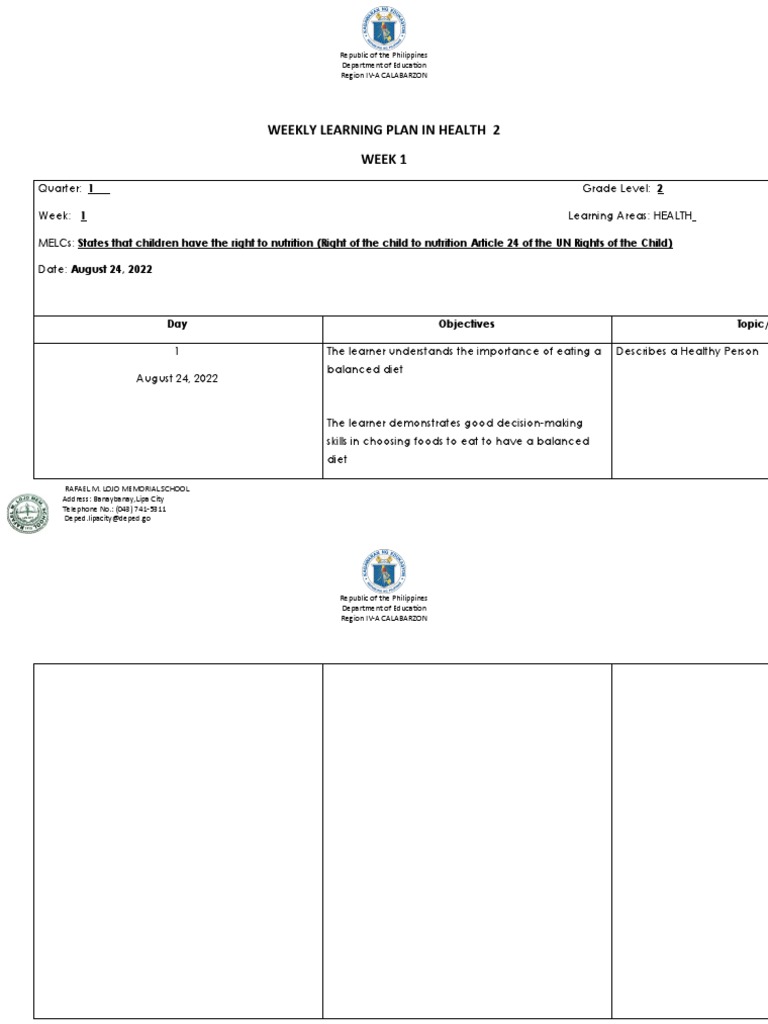 WLP Health Week 1 | PDF | Diet (Nutrition) | Diet & Nutrition