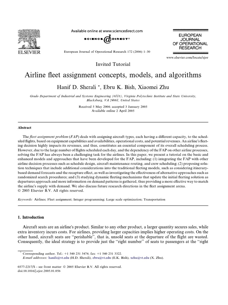 Airline Fleet Assignment Concepts Models | PDF | Airlines ...