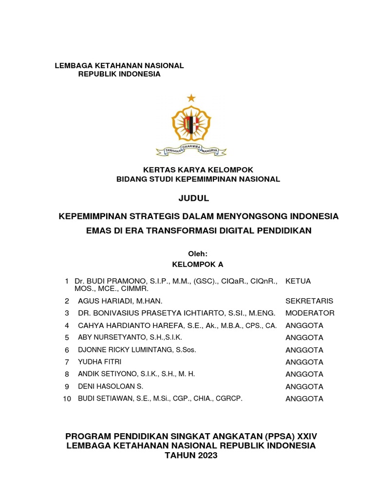 Kepemimpinan Strategis Dalam Menyongsong Indonesia Emas Di Era Transformasi Digital Pendidikan | PDF