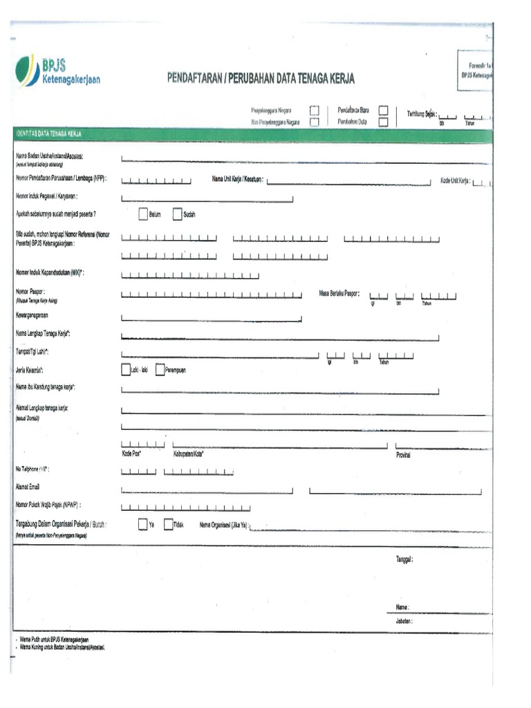 Form BPJS Ketenagakerjaan | PDF