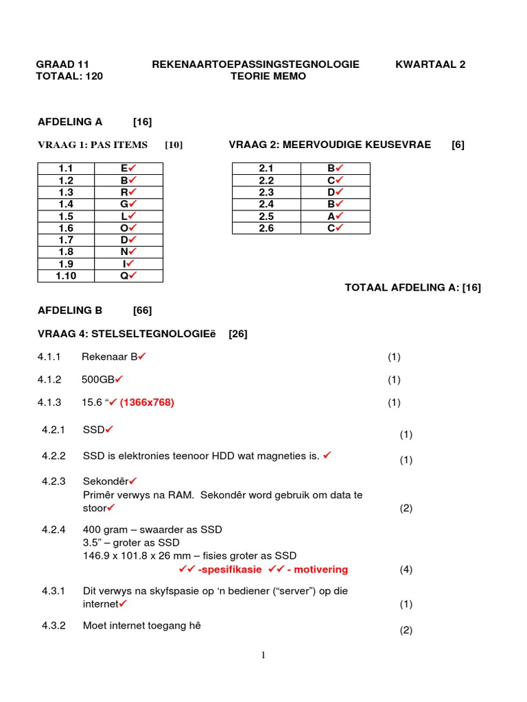 GR 11 RTT Teorie MEMO Junie 2023 | PDF