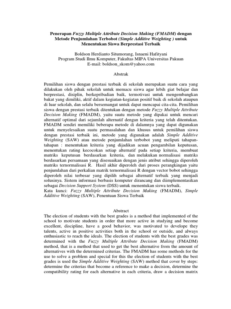 Penerapan Fuzzy Multiple Attribute Decision Making (FMADM) | PDF ... Penerapan Fuzzy Multiple Attribute Decision Making (FMADM) | PDF ...