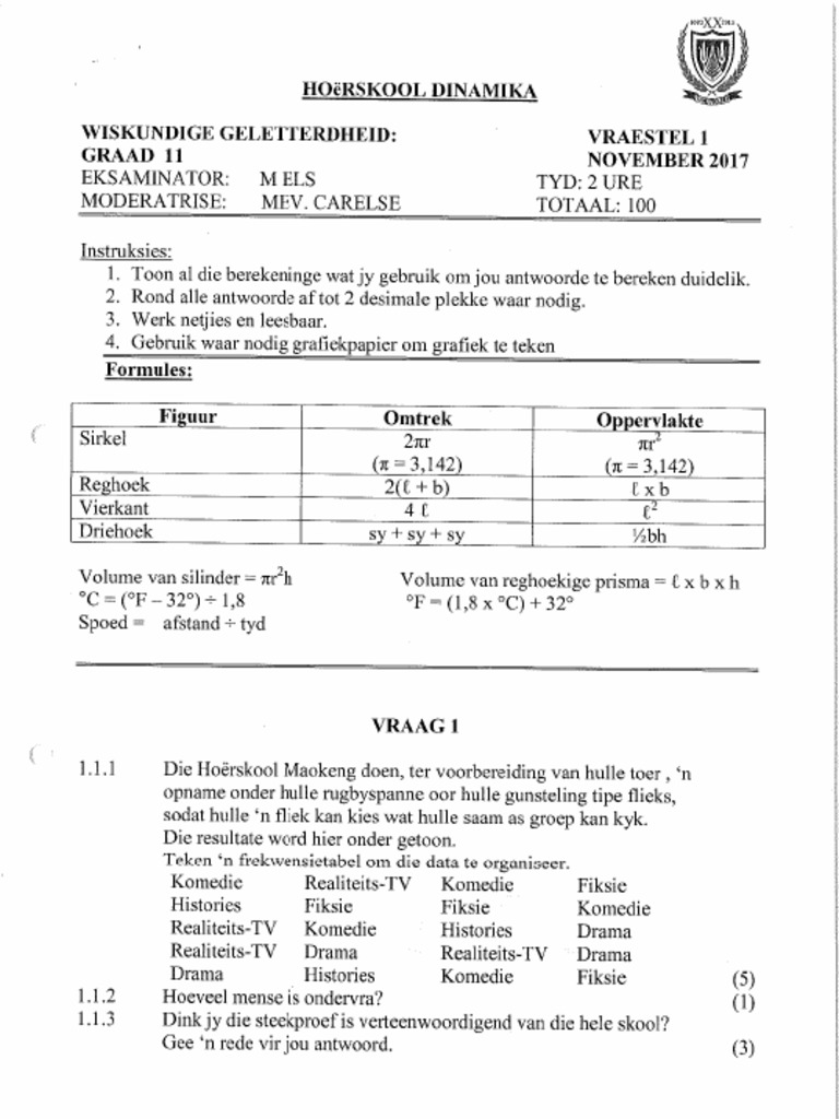 Gr 11 Wisk Gelet V1 Nov 2017 (1) | PDF