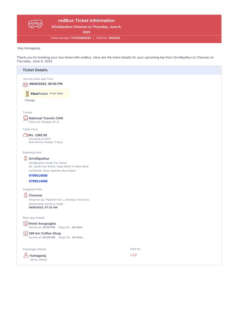 Redbus Ticket Information | PDF