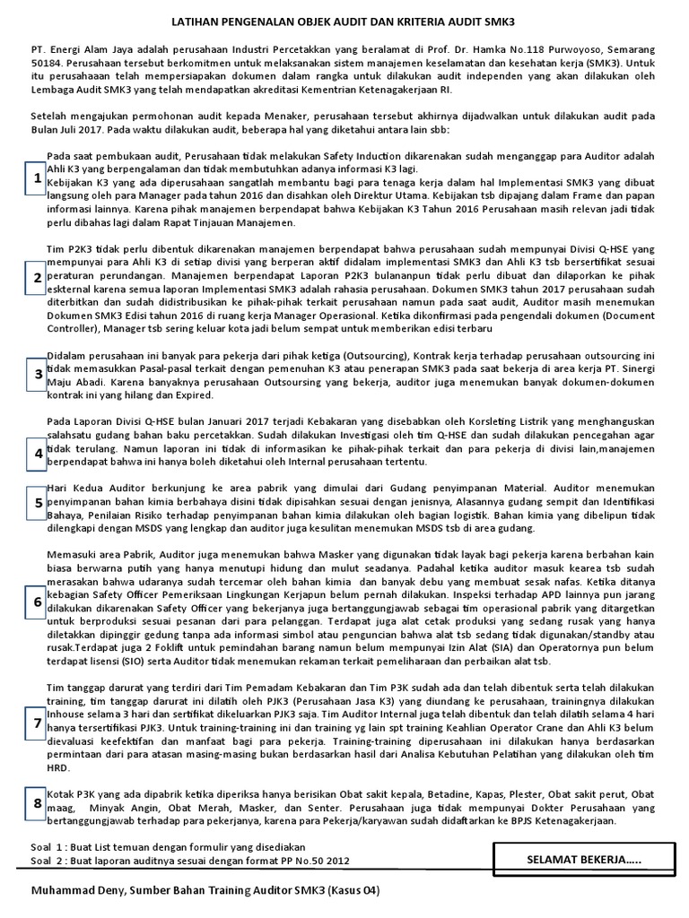 Latihan Objek Audit Pabrik Rev.01 | PDF