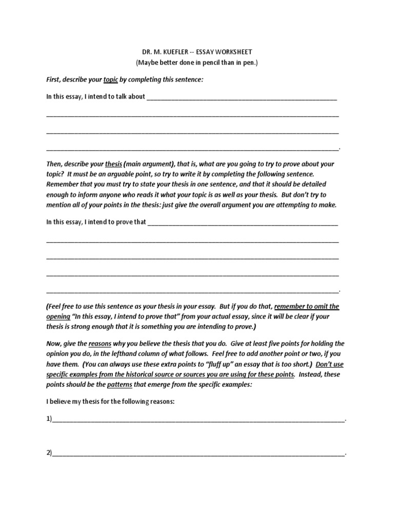 Essay Writing Worksheet Guide | PDF | Essays | Note (Typography)